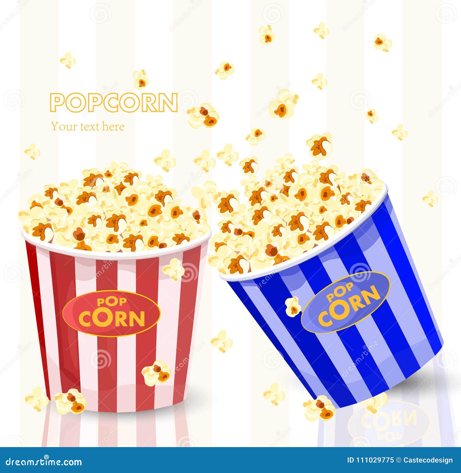 Popcorn in Red and Blue Striped Bucket Boxes. Popcorn Exploding Stock ...