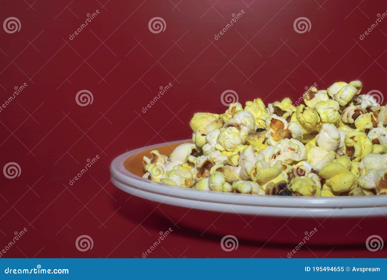 Popcorn on Red Color Background Stock Image - Image of snack, fast ...