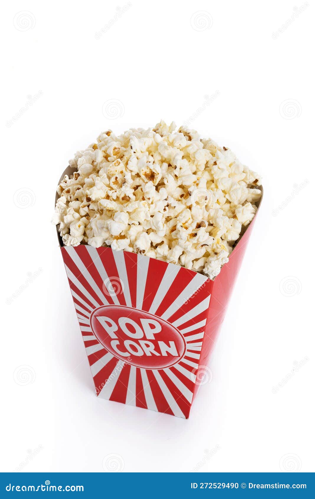 Popcorn in Red and White Striped Cardboard Bucket Isolated on White ...