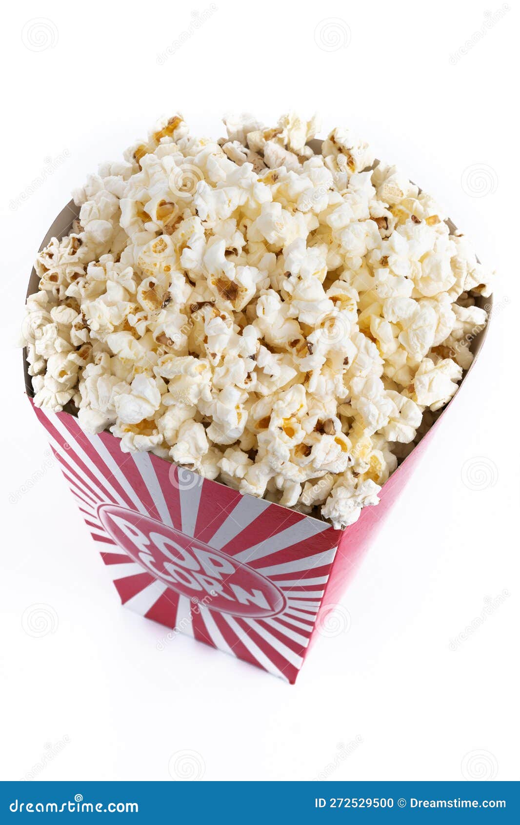 Popcorn in Red and White Striped Cardboard Bucket Isolated on White ...
