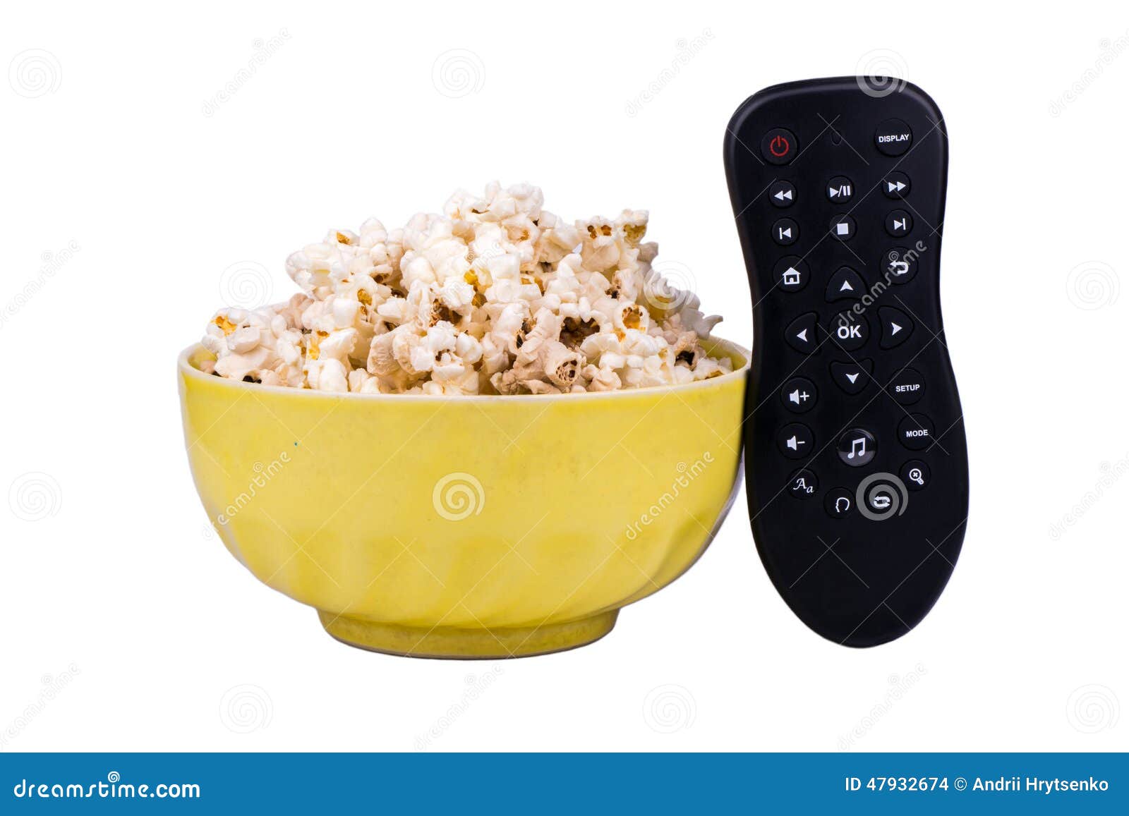 Popcorn and Remote Control stock photo. Image of abundance - 47932674