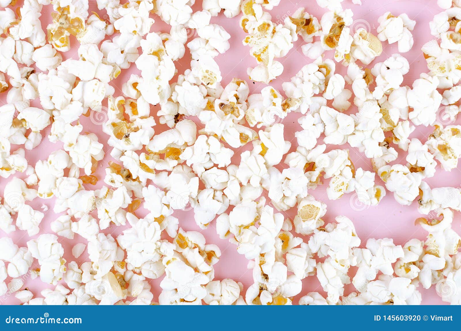 Popcorn Scattered on a Pink Pastel Background Stock Photo - Image of ...