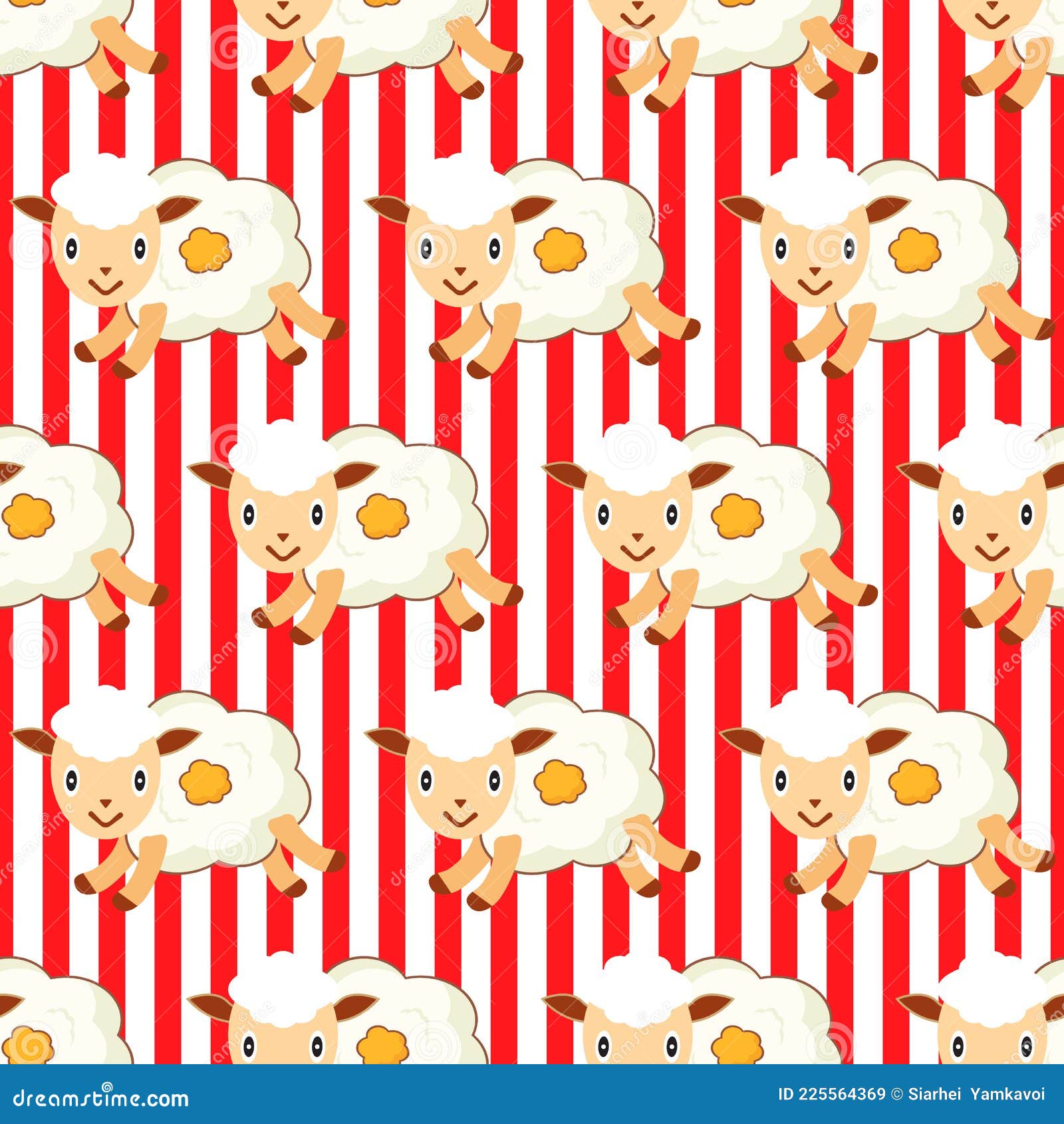 Popcorn and Sheep Background with Red and White Stripes. Seamless and ...
