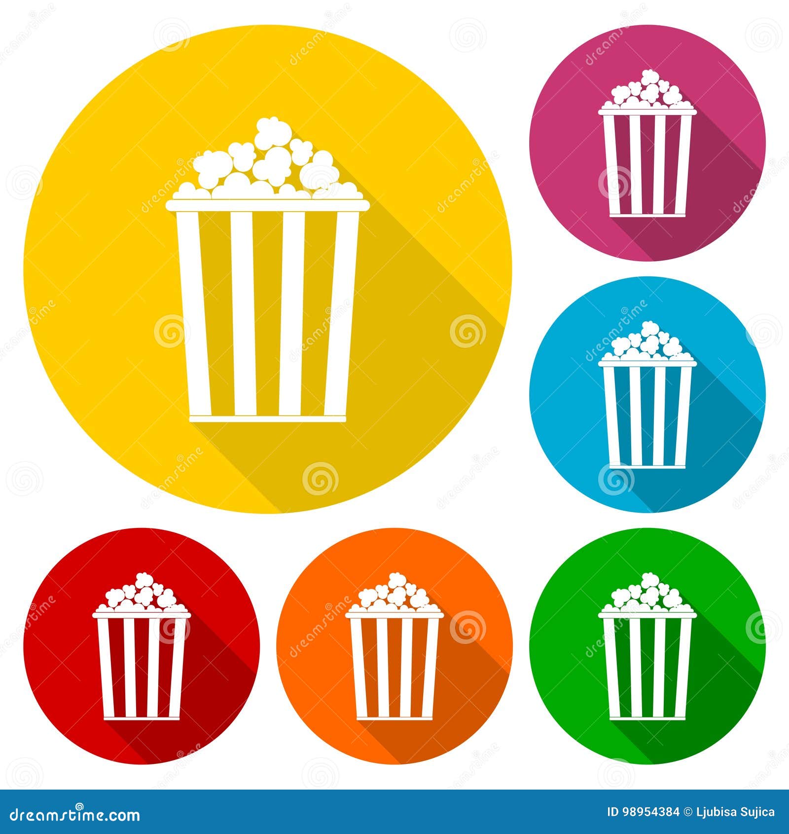 Popcorn Simple Icons Set with Long Shadow Stock Vector - Illustration ...