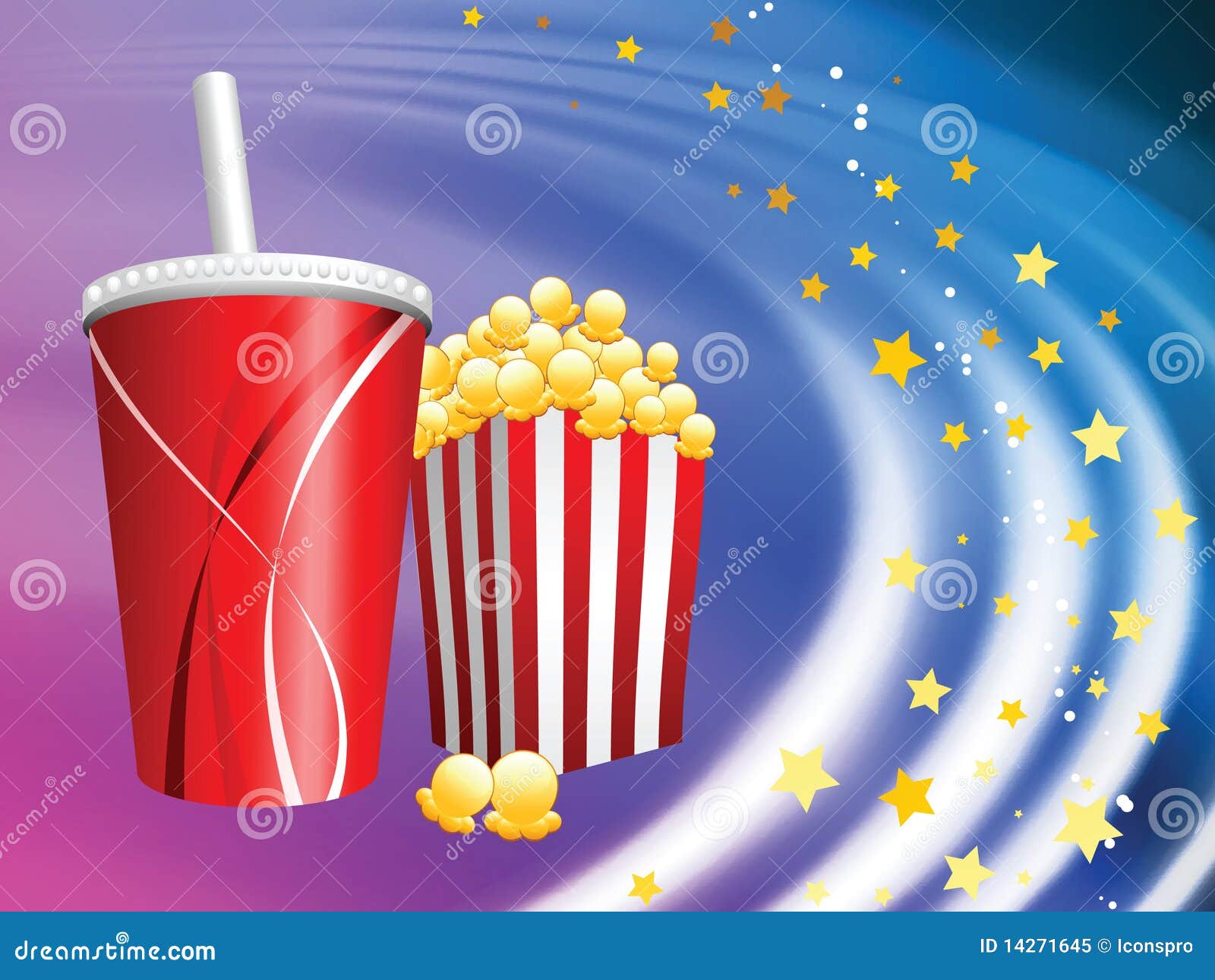 Popcorn and Soda on Liquid Background Stock Illustration - Illustration ...