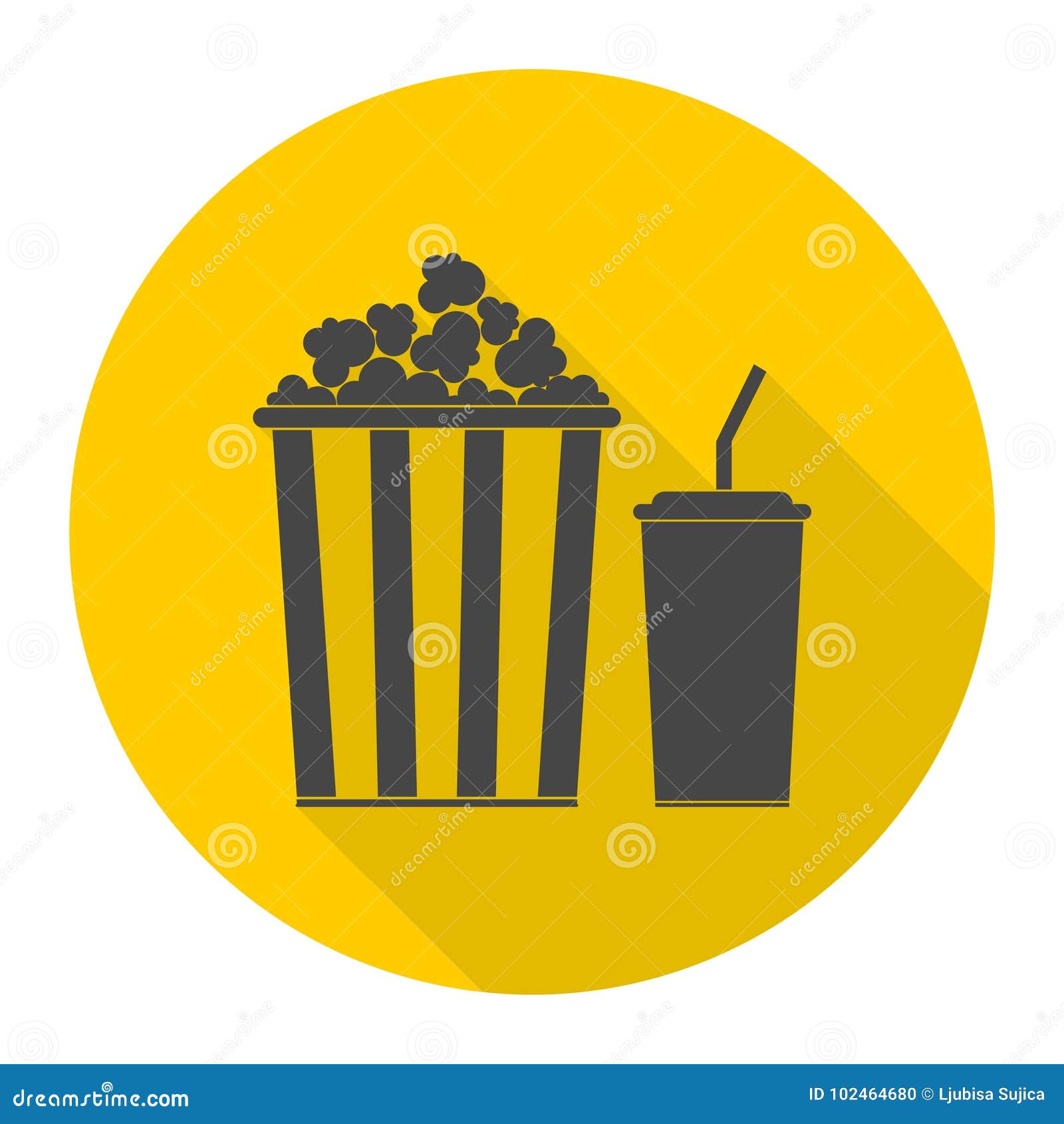 Popcorn and Soda with Straw Icon with Long Shadow Stock Vector ...