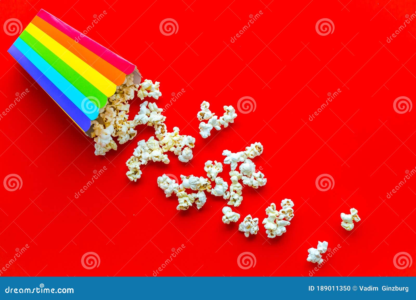 Popcorn Spilled of Paper Box Top View. Cinema Concept Stock Photo ...