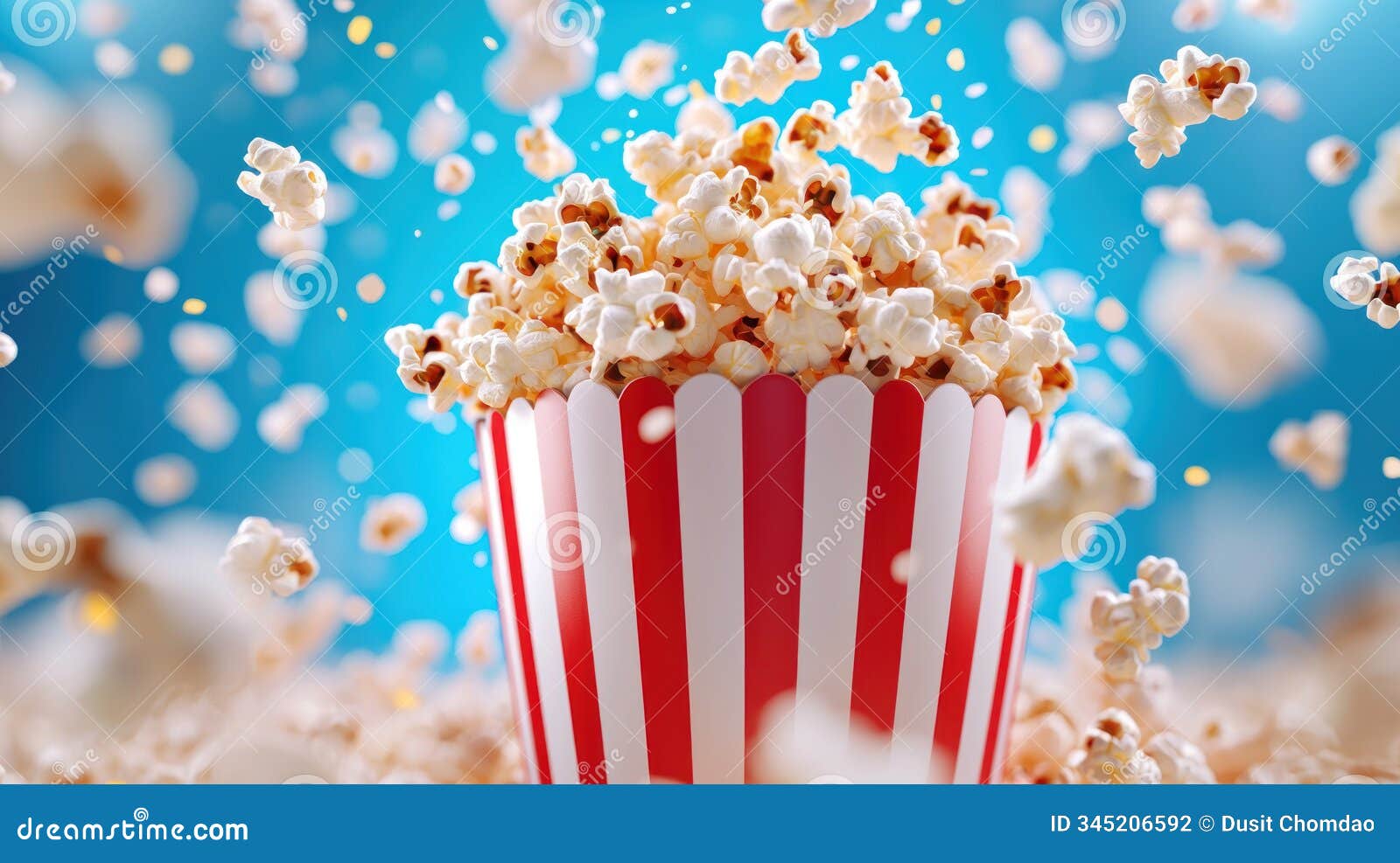 Popcorn Spilling Out of Red and White Striped Bucket, Creating Fun ...