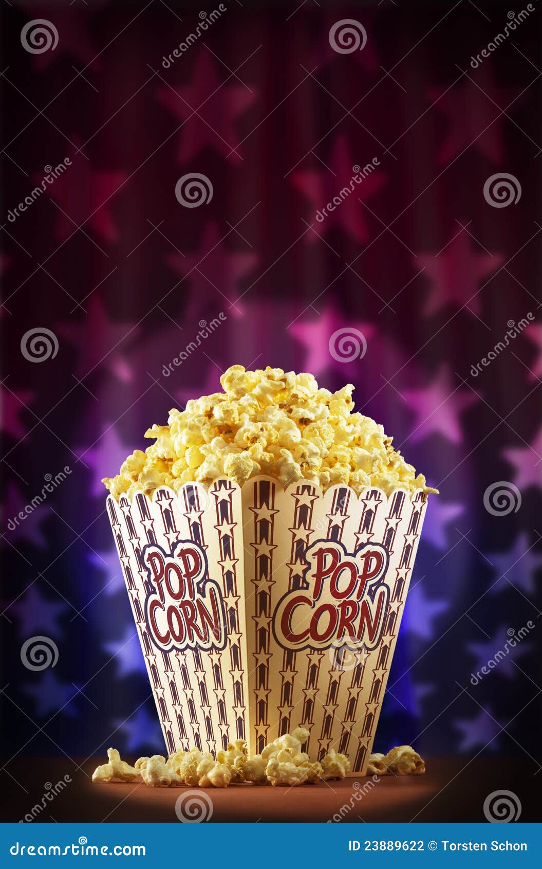 Popcorn on stage stock photo. Image of stars, corn, spot - 23889622