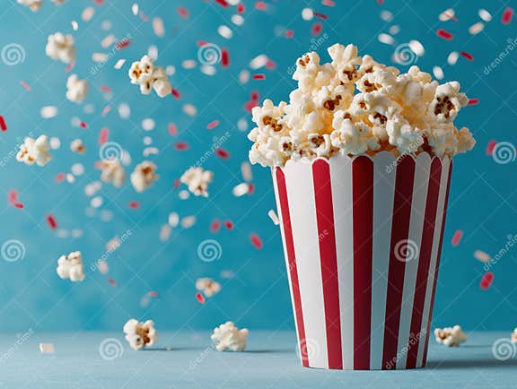 Popcorn in a Striped Container with Confetti Stock Illustration ...