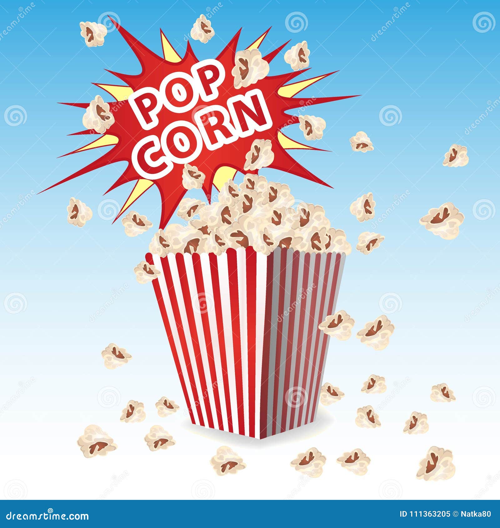 Popcorn in a Striped Container, the Explosion of the Inscription Stock ...