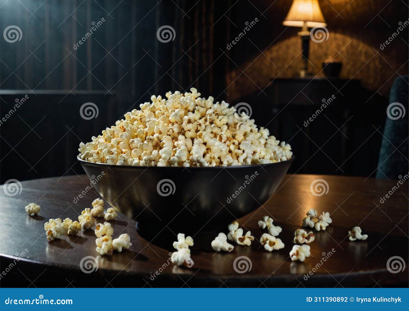 Popcorn on a Table in a Dark Room. Stock Photo - Image of home, food ...