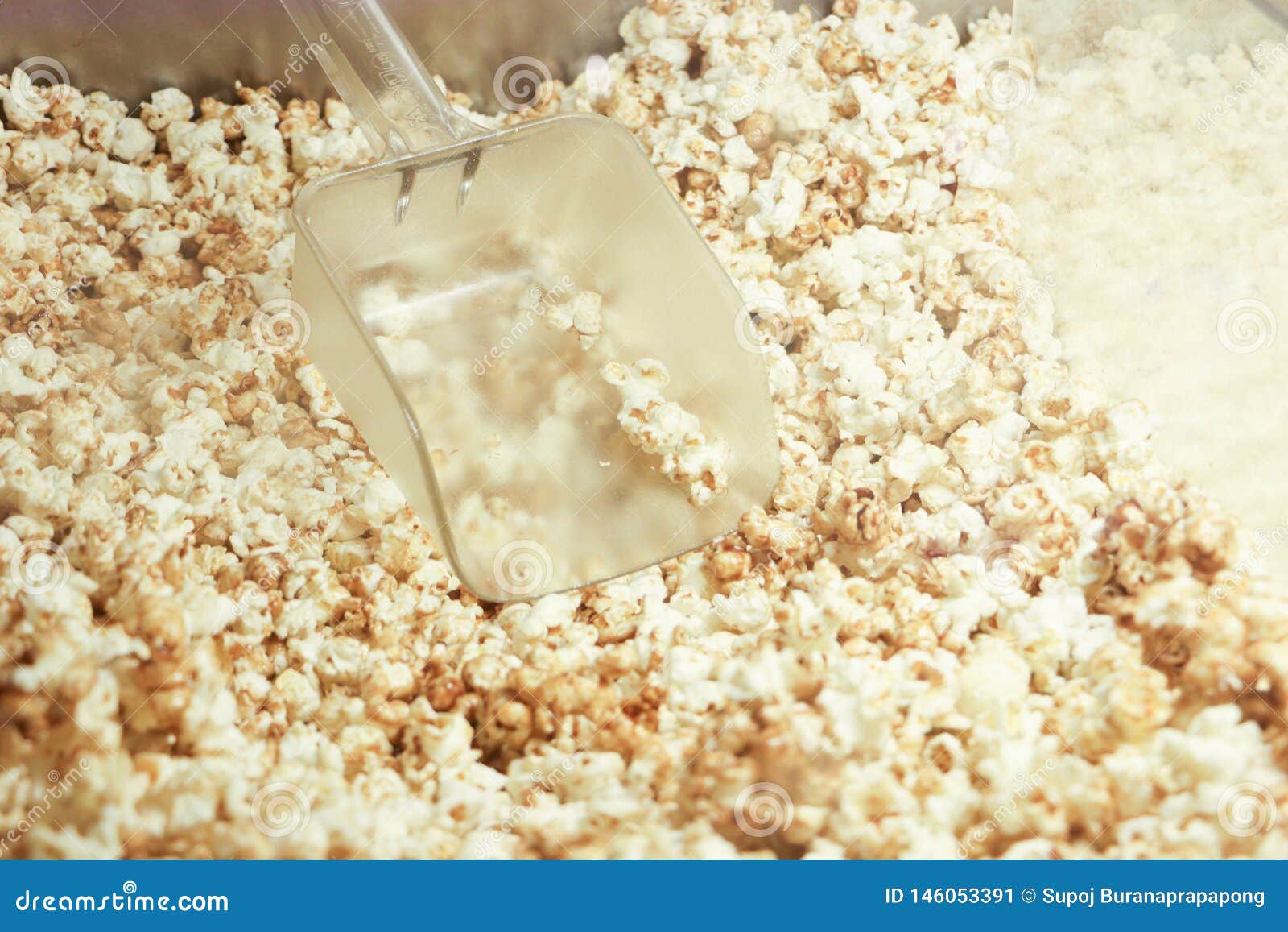 Popcorn Texture.Salted Popcorn in Plastic Box Ready for Sell Stock ...