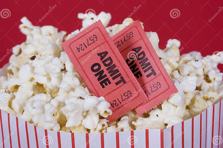 Popcorn and tickets stock photo. Image of tickets, butter - 2296290