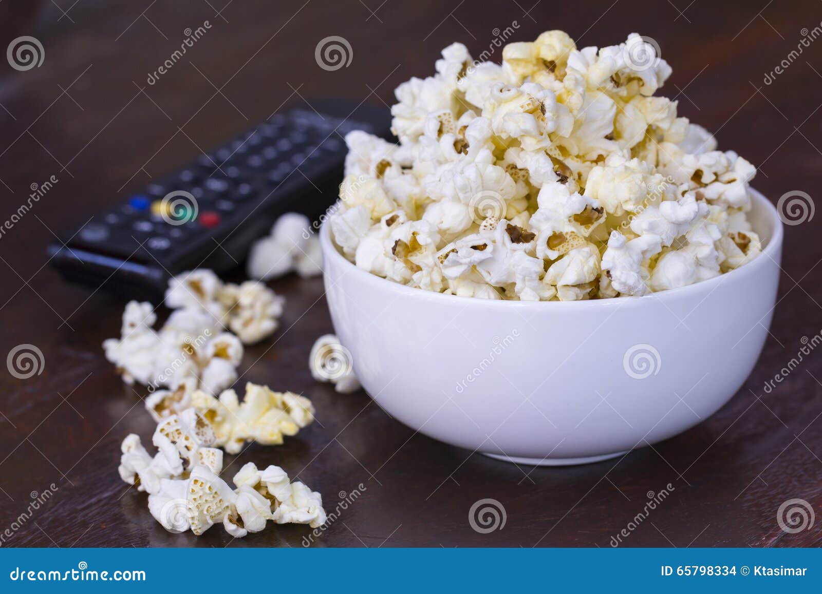 Popcorn and TV Remote Controller Stock Photo - Image of food, closeup ...