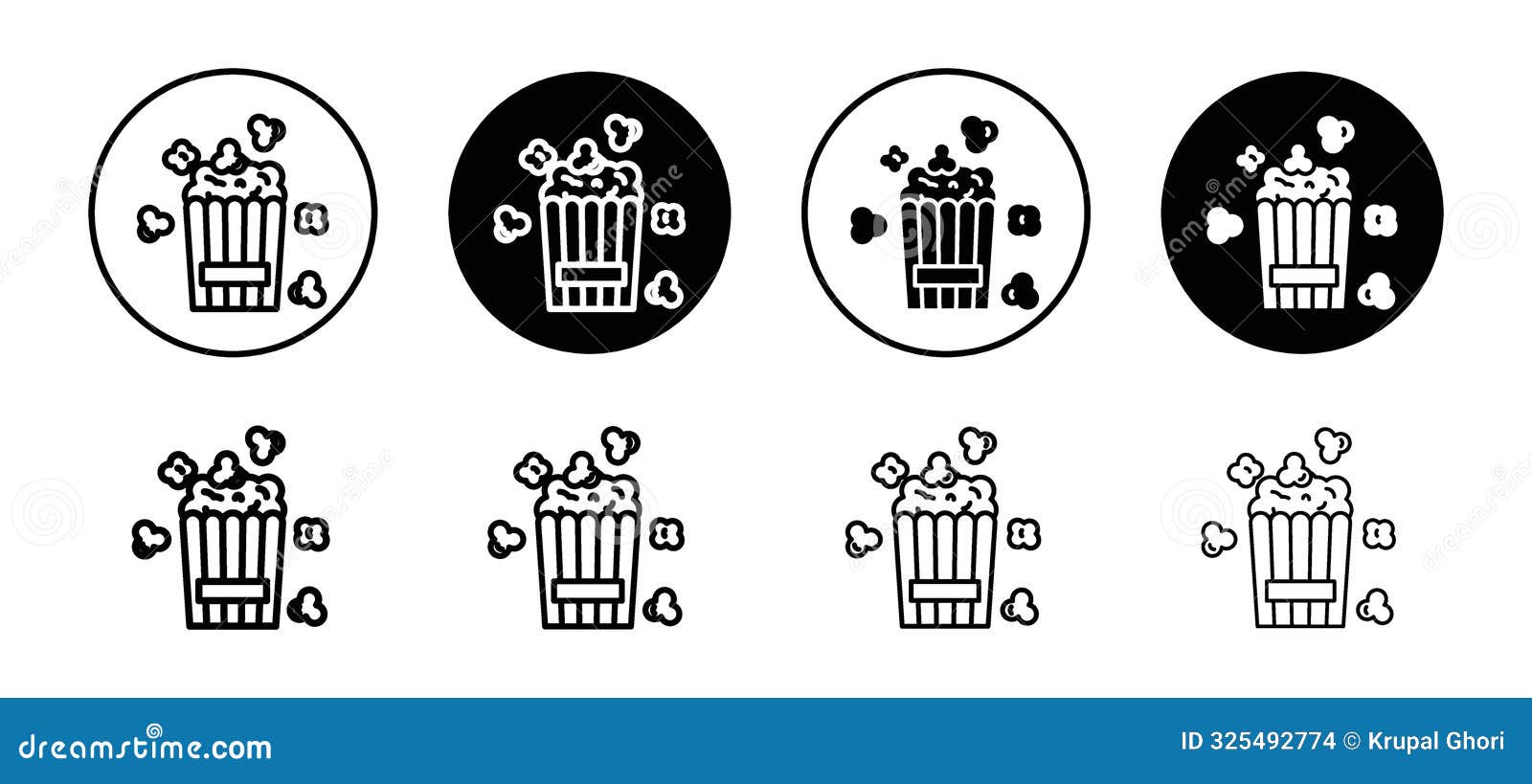 Popcorn Vector Icon Set Collection. Popcorn Outline Flat Icon Stock ...