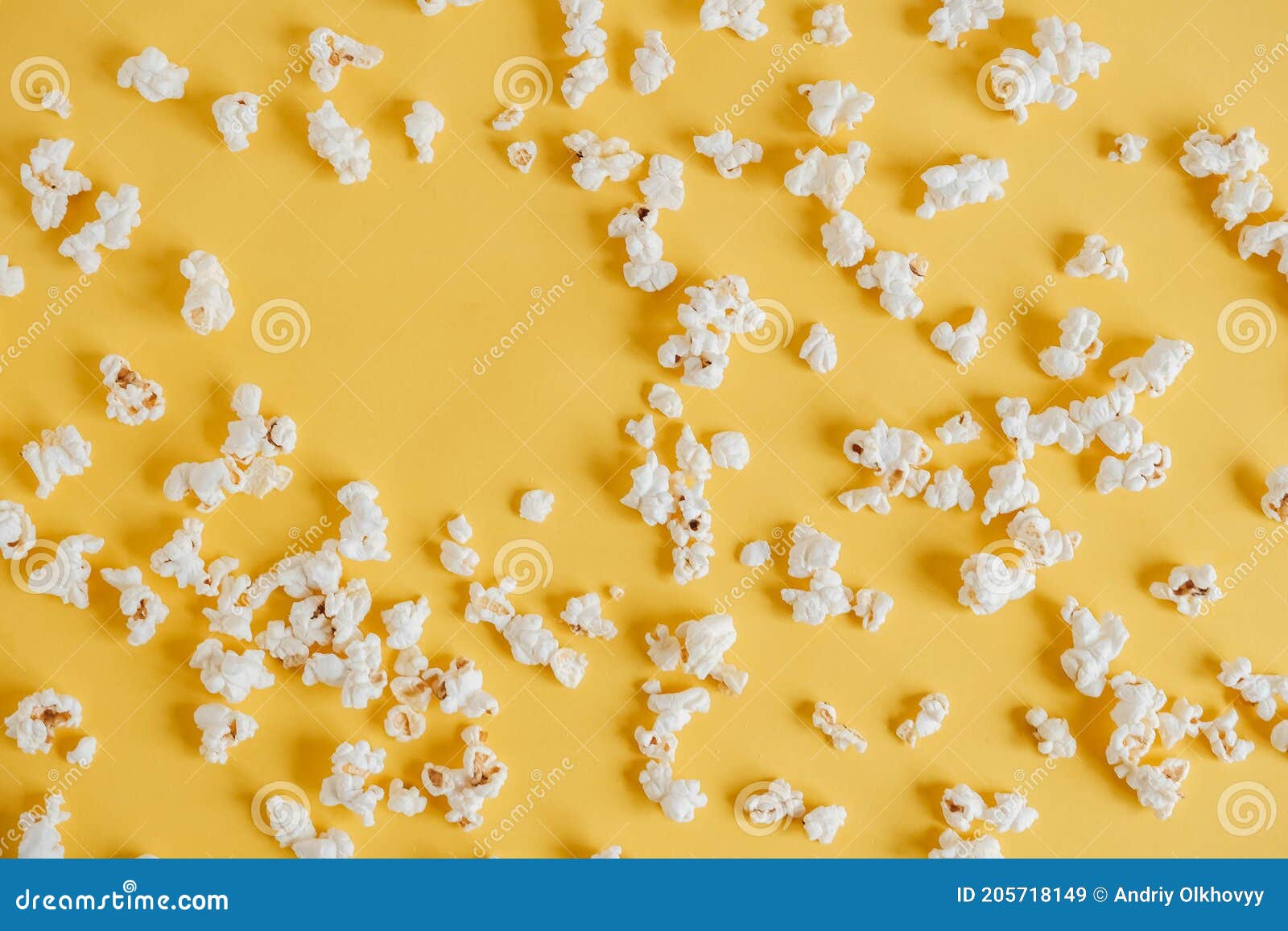 Popcorn on a Yellow Background As a Background Image. Top View Stock ...