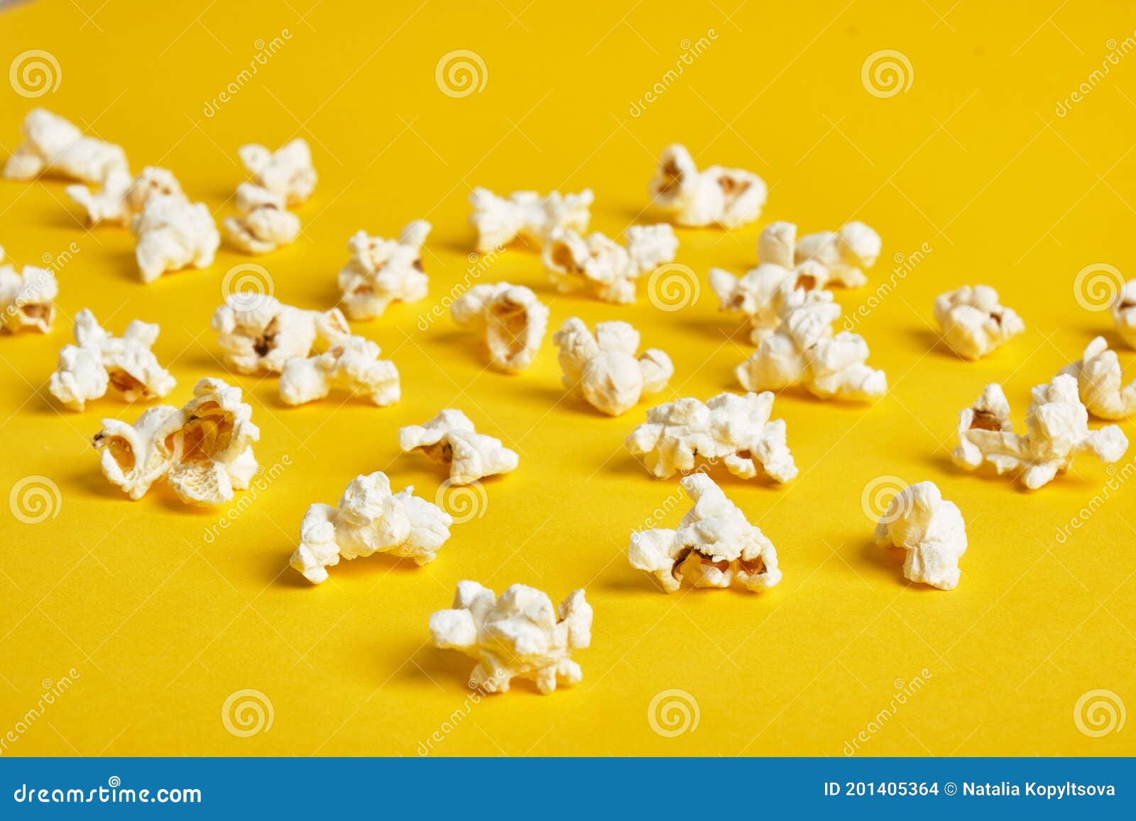 Popcorn on a Yellow Background. Popcorn Pattern. Top View, Copy Space ...