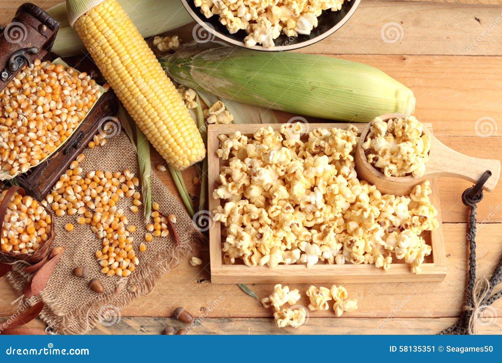 Popcorn and Yellow Dry Corn Grain with Fresh Corn. Stock Image - Image ...