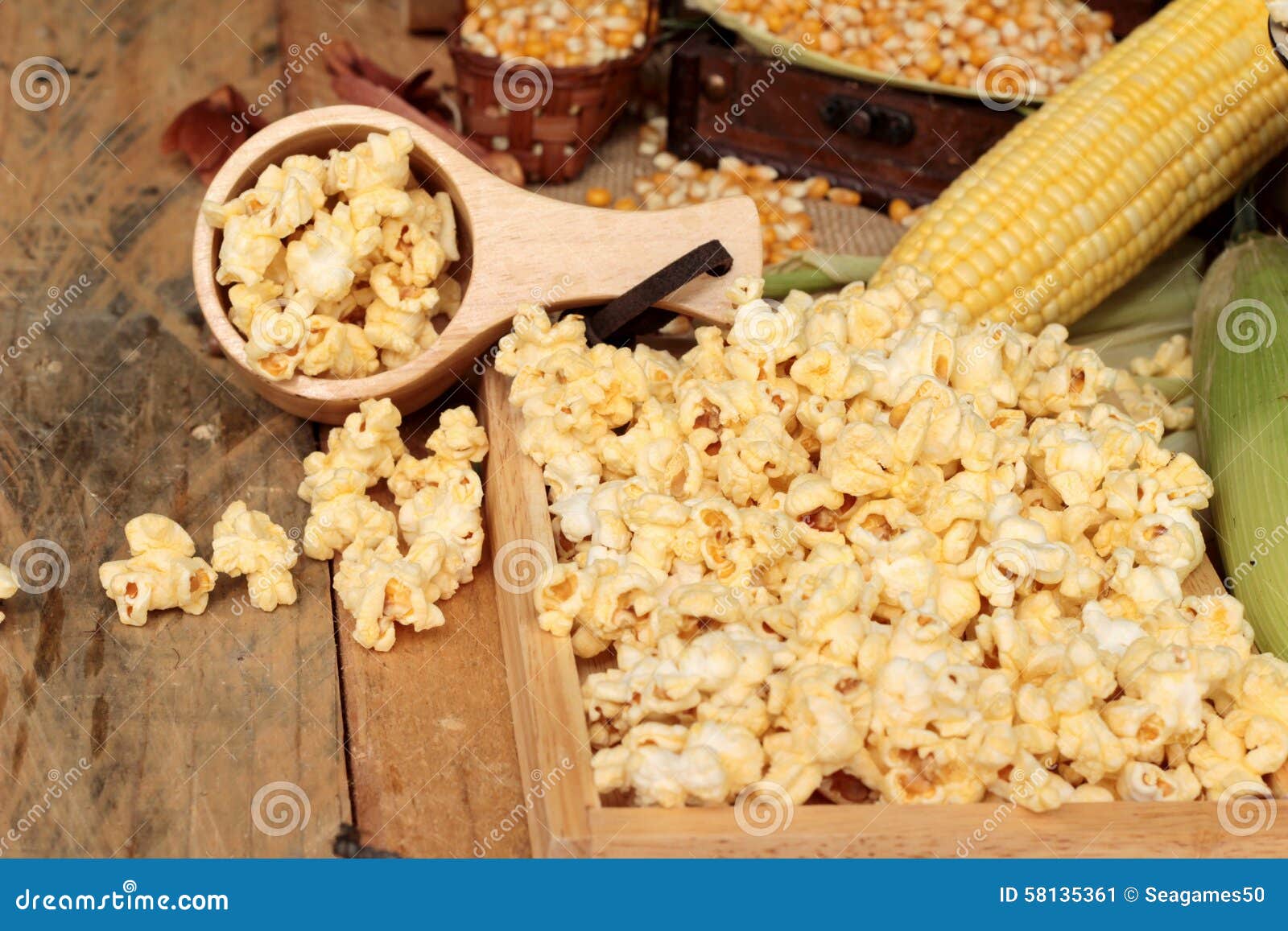 Popcorn and Yellow Dry Corn Grain with Fresh Corn. Stock Image - Image ...