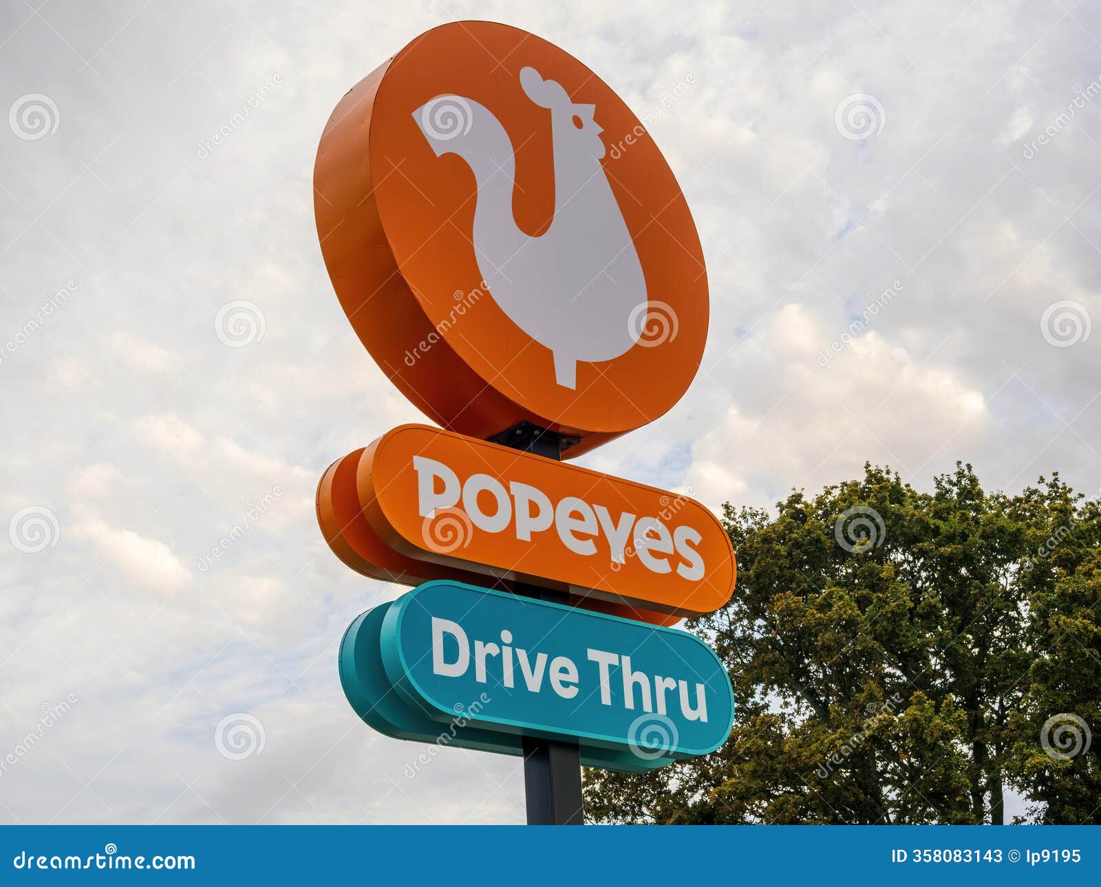 Popeyes Drive Thru Signboard and Chicken Logo Stock Image - Image of ...