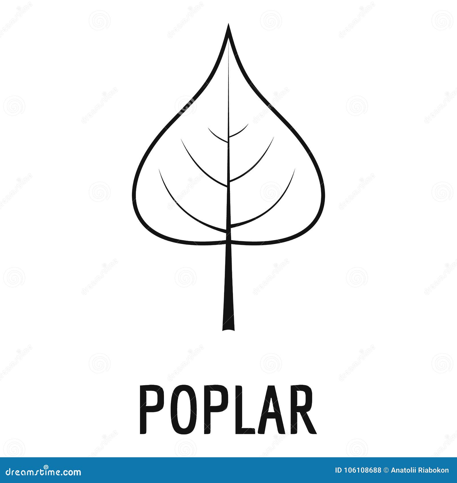 Poplar Leaf. Silhouette. Part Of The Tree With Veins. Vector ...