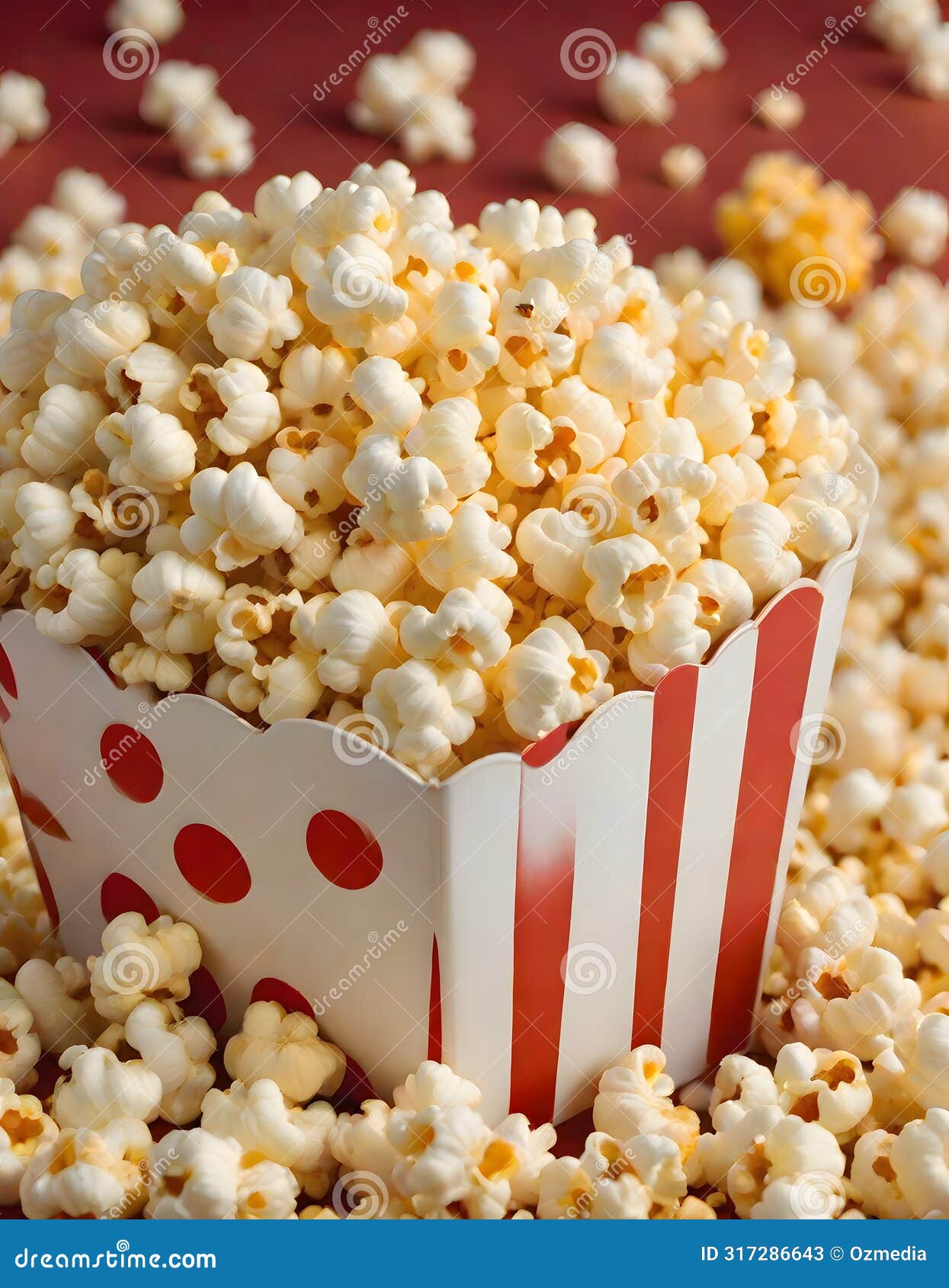 Popped Popcorn Kernels Inside a Classic Red, White Striped Cinema Style ...