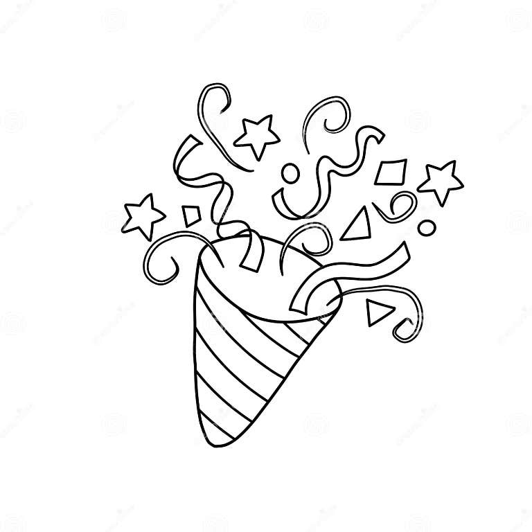 Popper Exploding Birthday Party Vector Cliaprt Black Outline Stock ...
