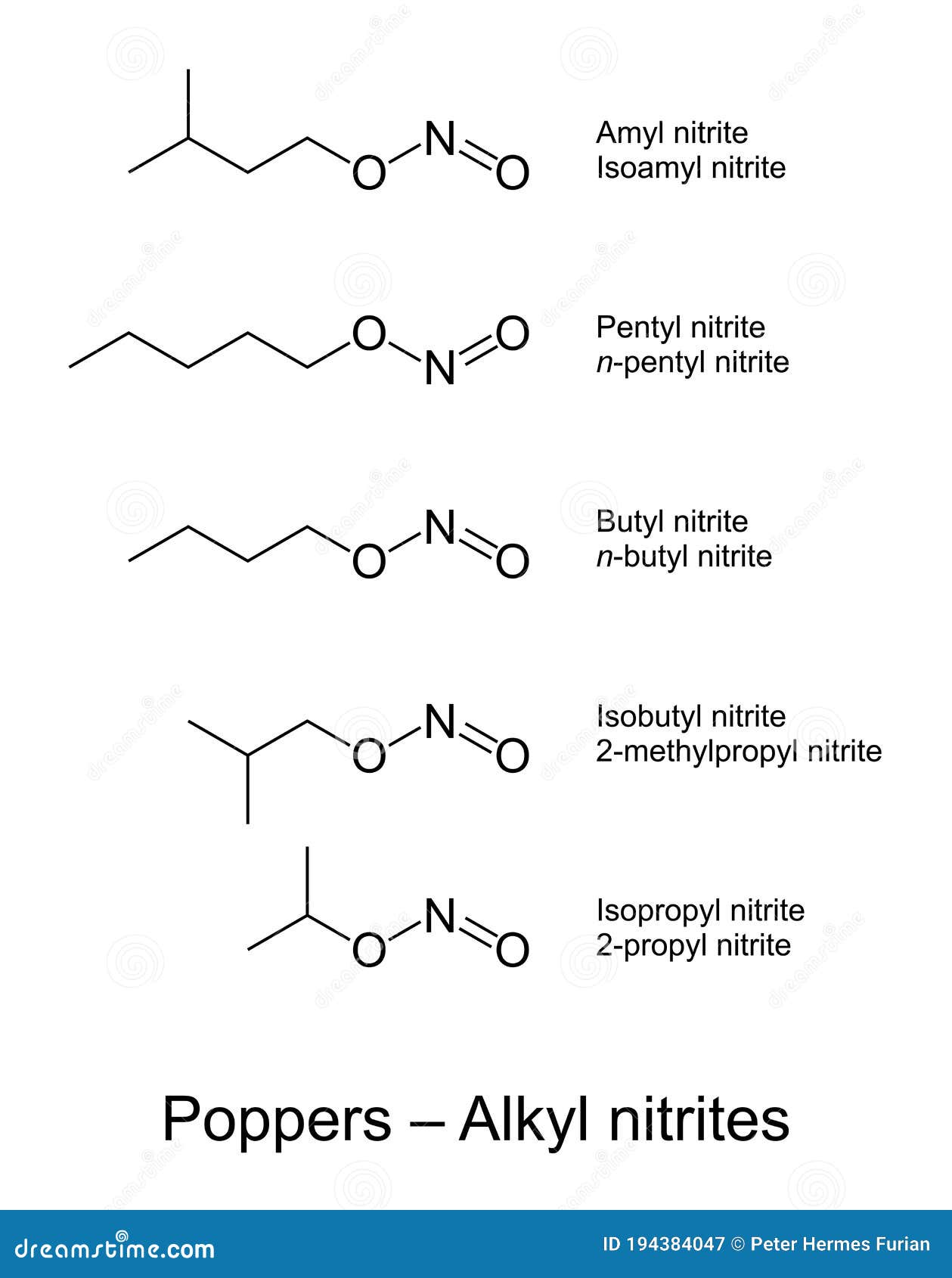 Poppers, Alkyl Nitrites, Recreational Drugs, Chemical Structures Stock ...