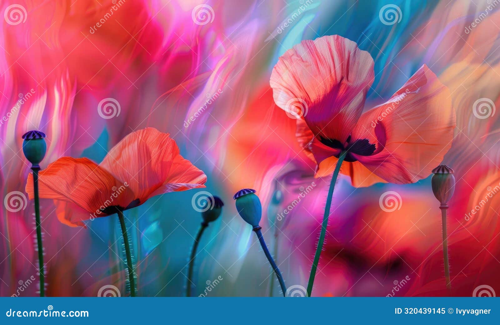 Poppies in Abstract Art Style, Vibrant Colors, Dynamic Shapes Stock Image - Image of landscape ...