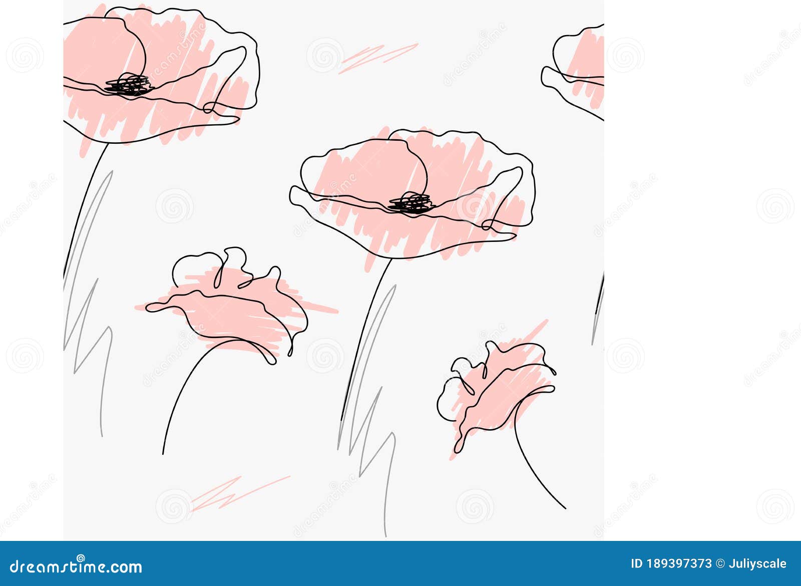 Poppies Continuous Line Drawing Seamless Texture Stock Vector