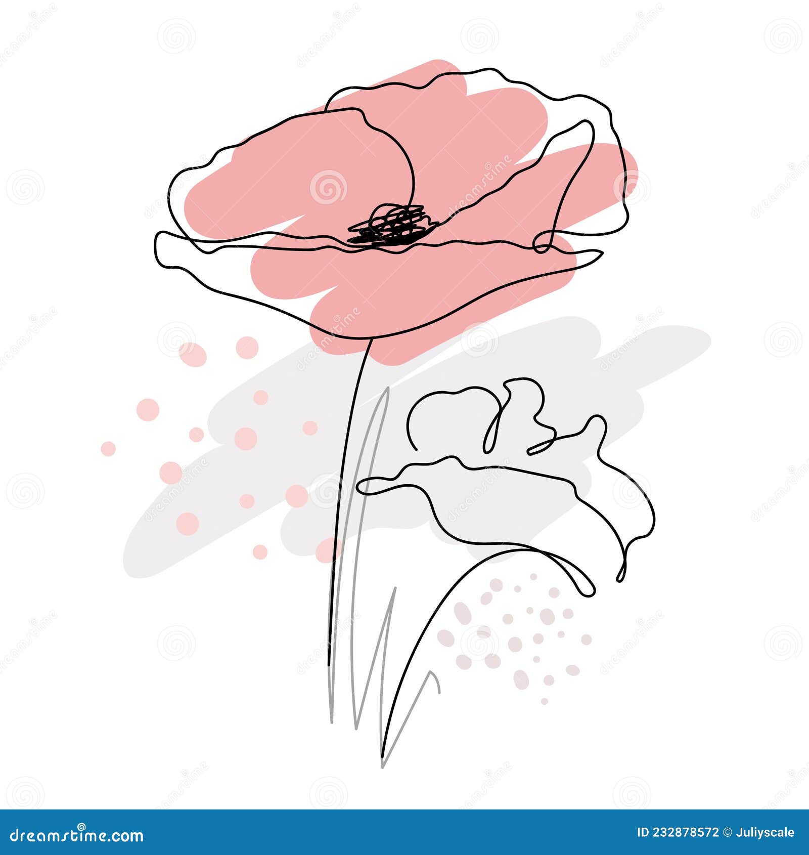 Poppies Continuous Line Drawing Seamless Texture Vector Illustration