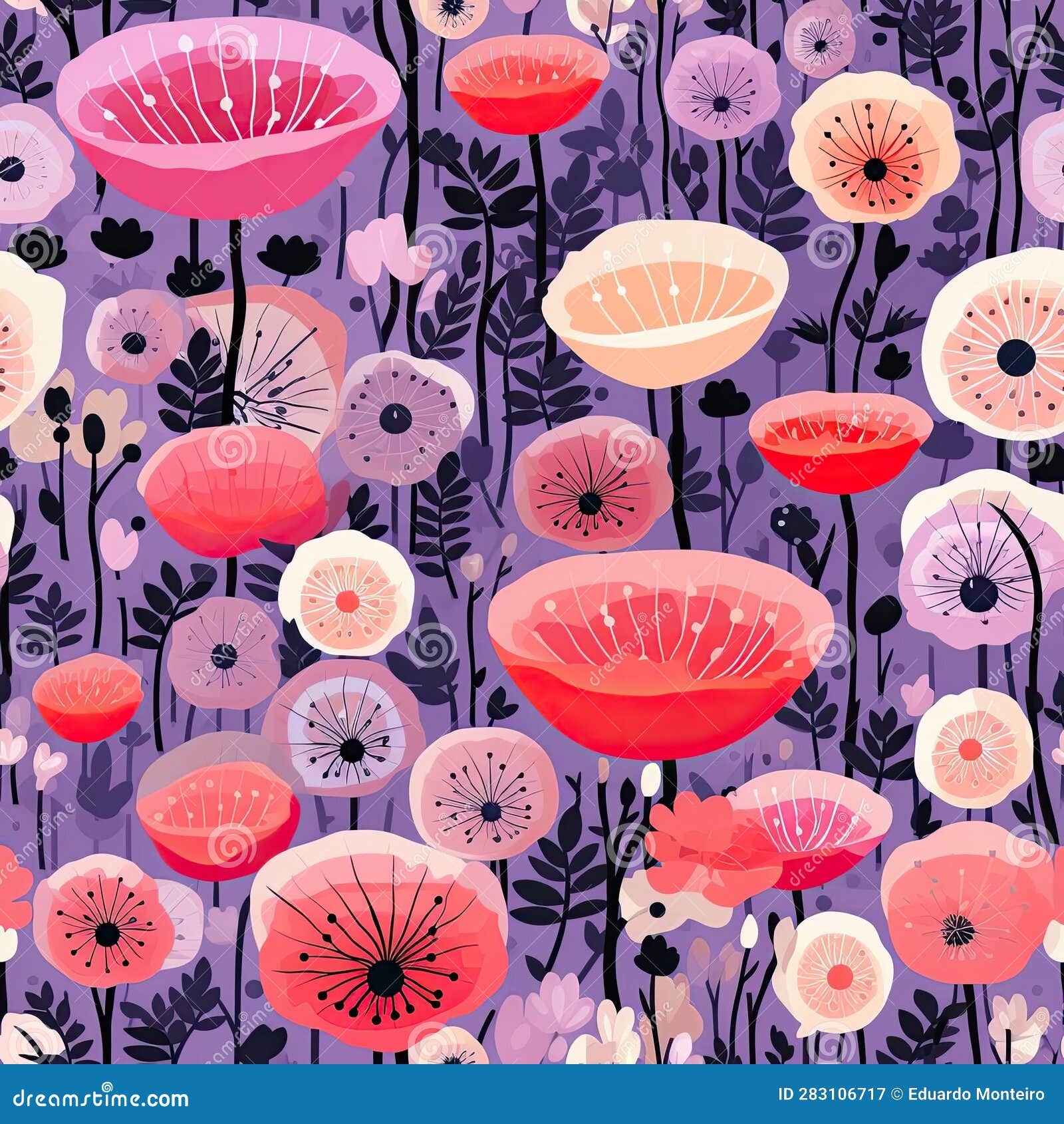 Poppies Flower Pattern in Purple Gradient (tiled) Stock Illustration ...