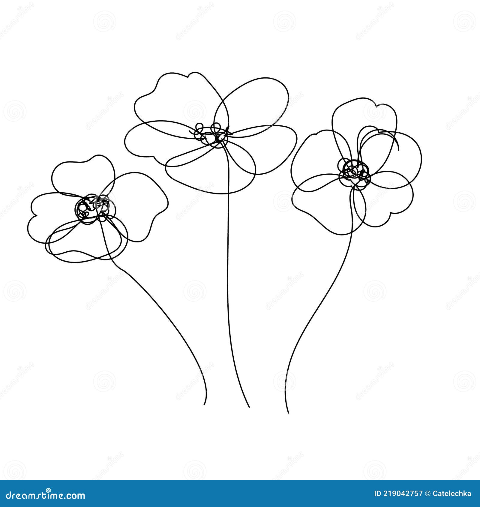 Poppies Continuous Line Drawing Seamless Texture Vector Illustration