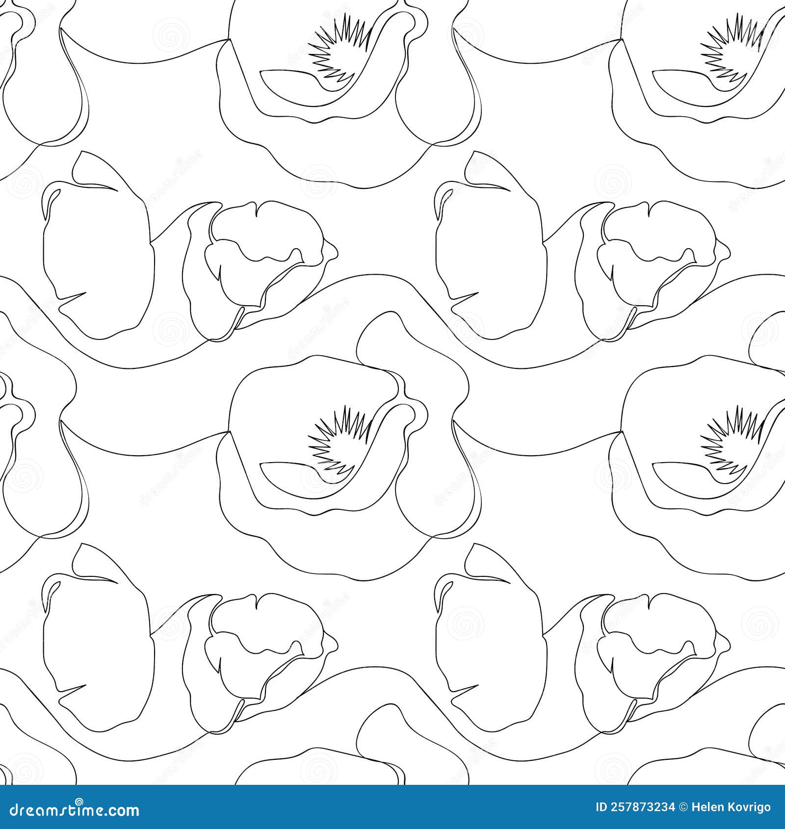 Poppies Continuous Line Drawing Seamless Texture Vector Illustration
