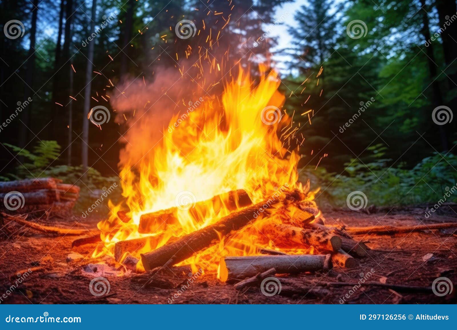 Popping Campfire with a Glowing Trail of Smoke Stock Photo - Image of ...