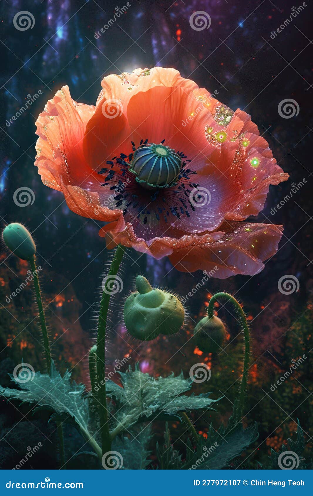 Poppy on a Dark Background with Rays of Light. Generative AI Stock ...