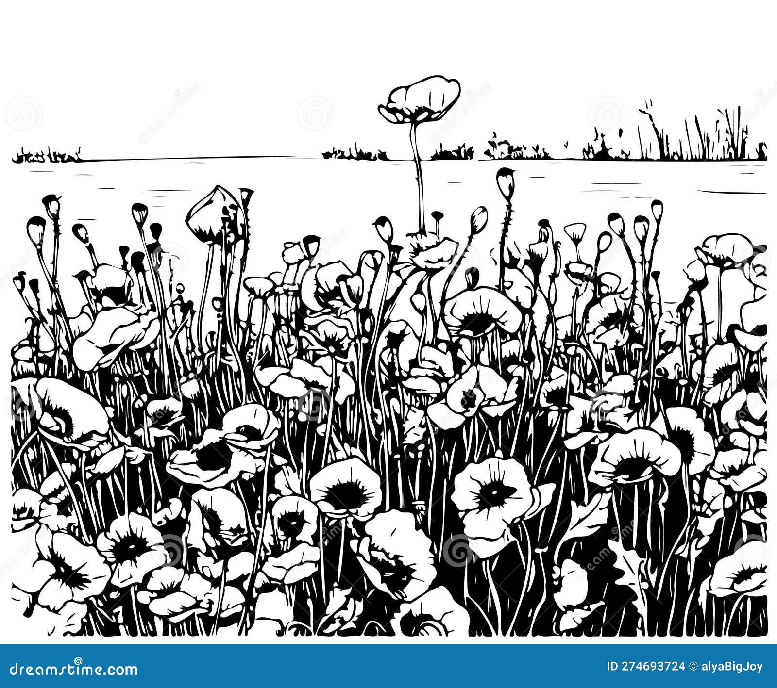 Poppy Field Sketch Hand Drawn in Doodle Style Vector Illustration Stock ...