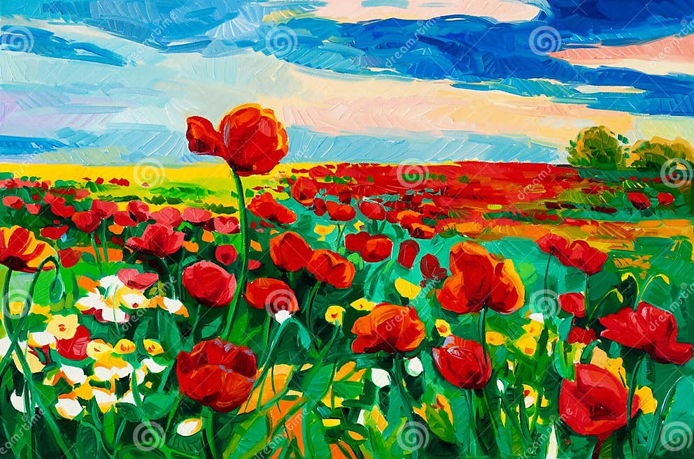 Poppy fields stock illustration. Illustration of landscape - 28493022