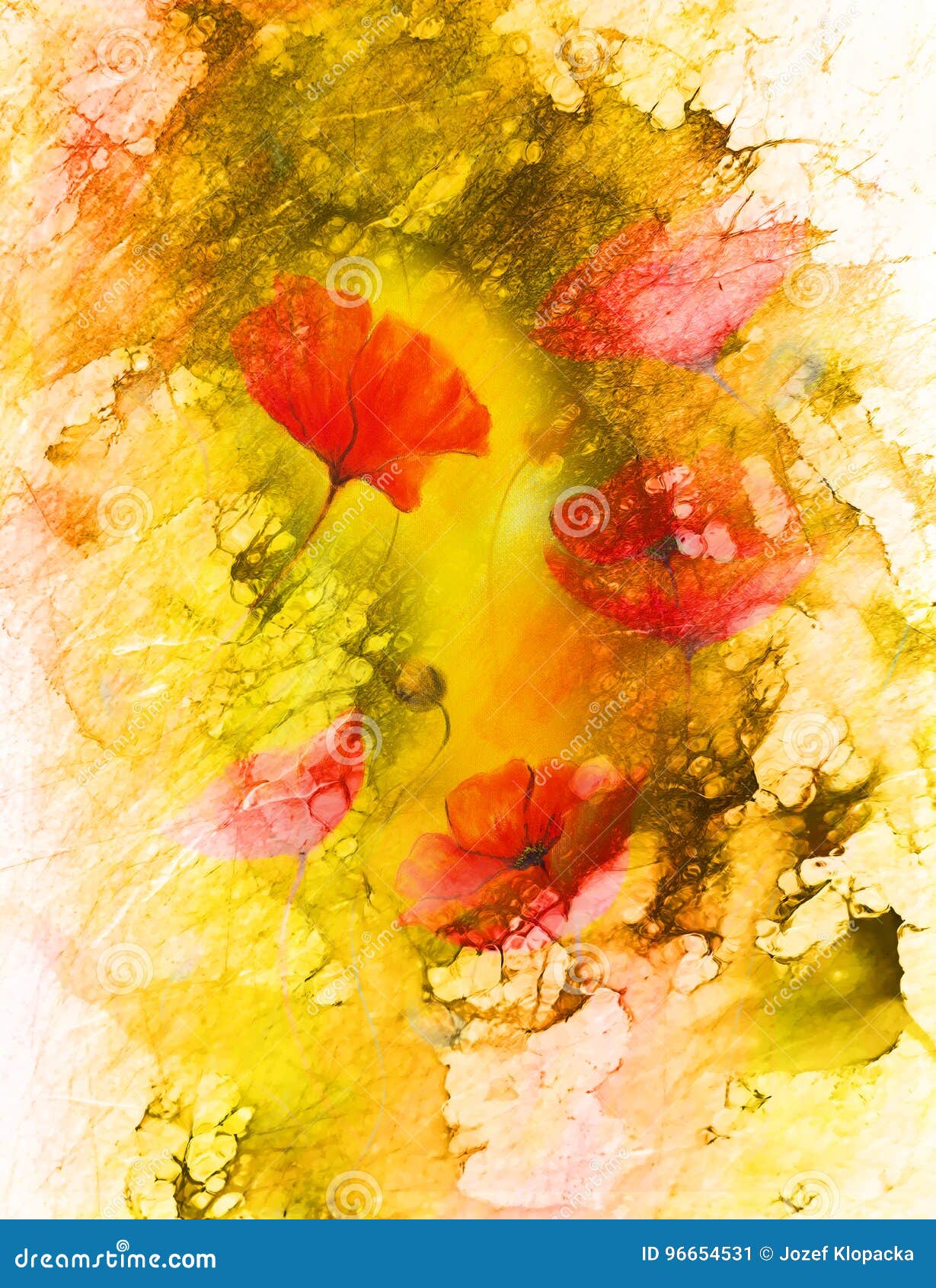 Poppy Flower on Abstract Color Background. Marble Effect on the Edges ...