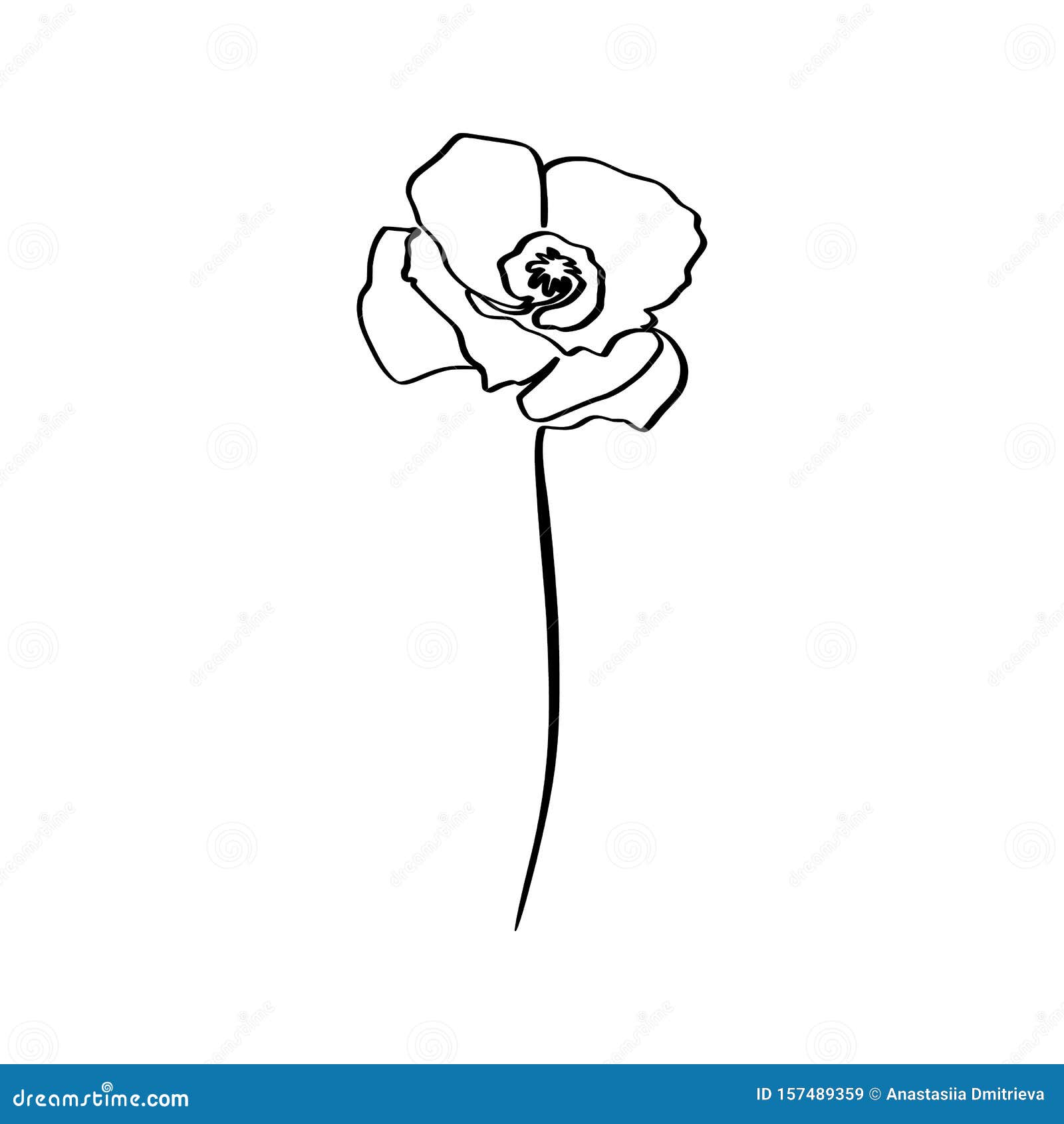 Poppy Flower Is One Line Art Vector Abstract Plant In A Trendy
