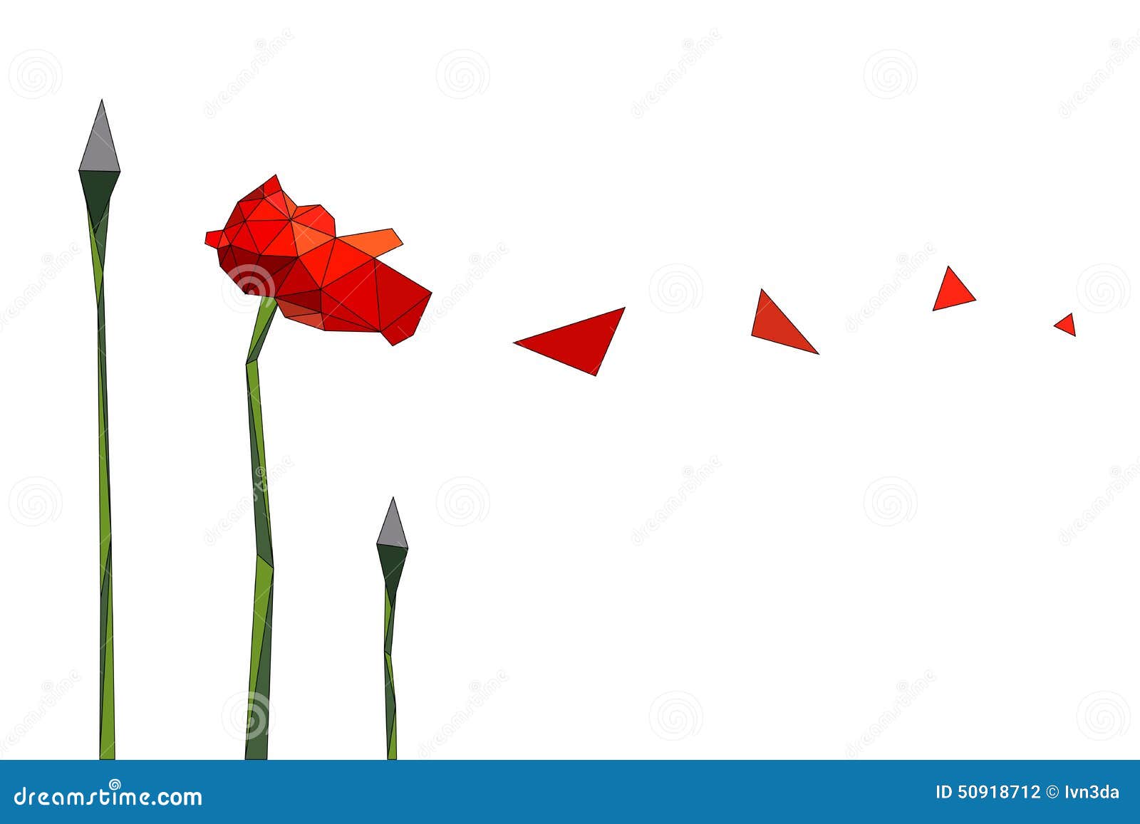 Poppy Flower of Triangles and Triangular Petals Flying in the Wi Stock ...