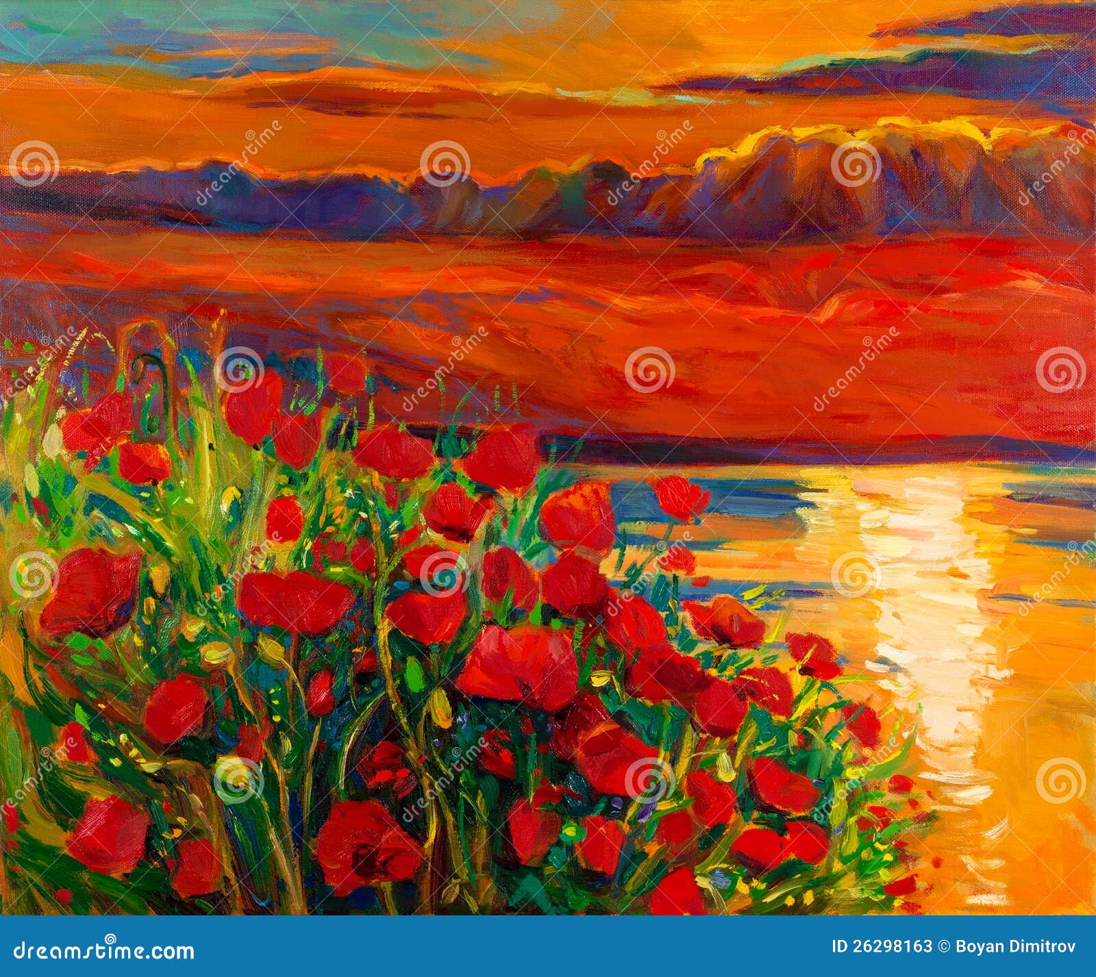 Poppy and ocean stock illustration. Illustration of painting - 26298163