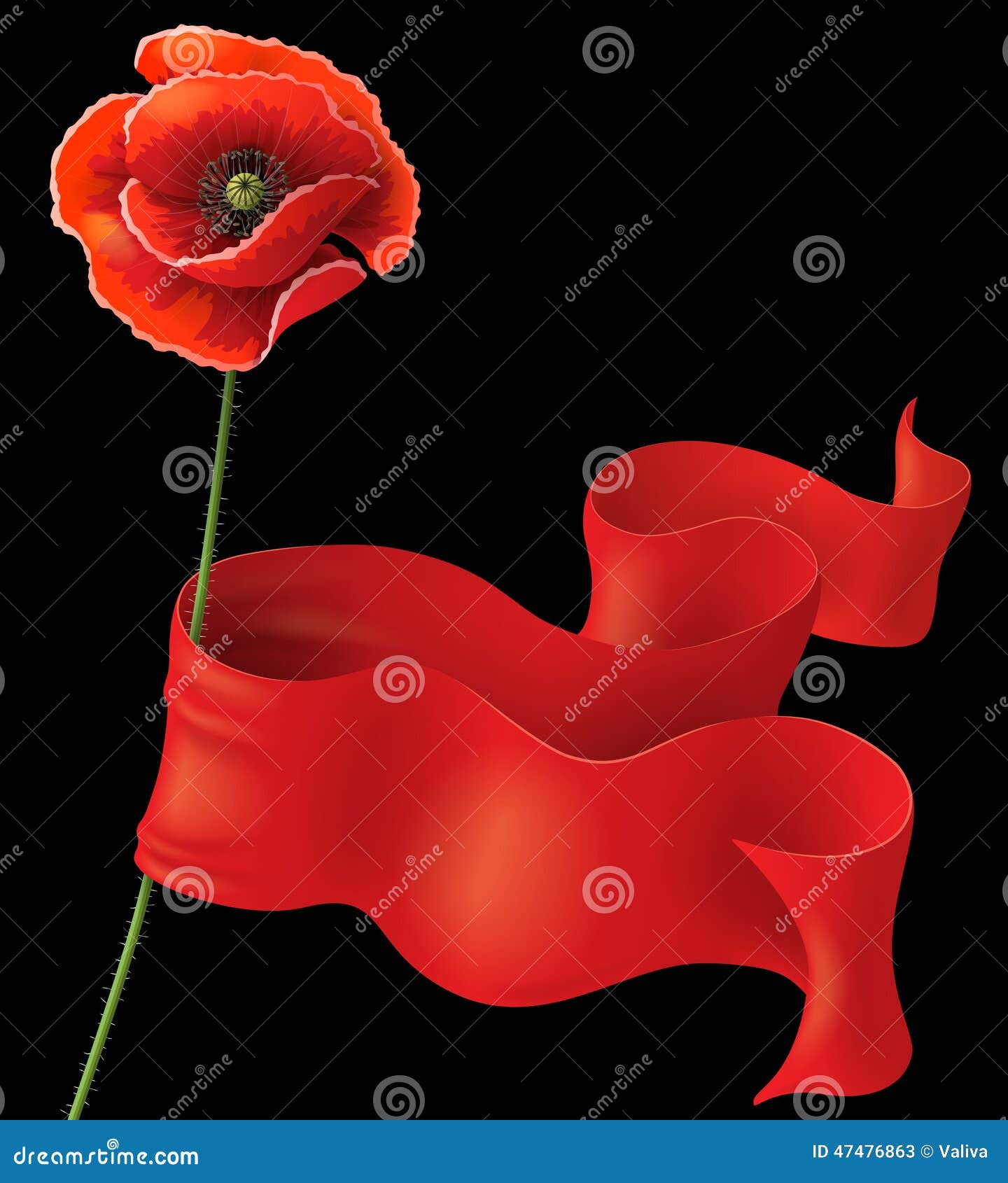 Poppy and red ribbon stock vector. Illustration of bright - 47476863