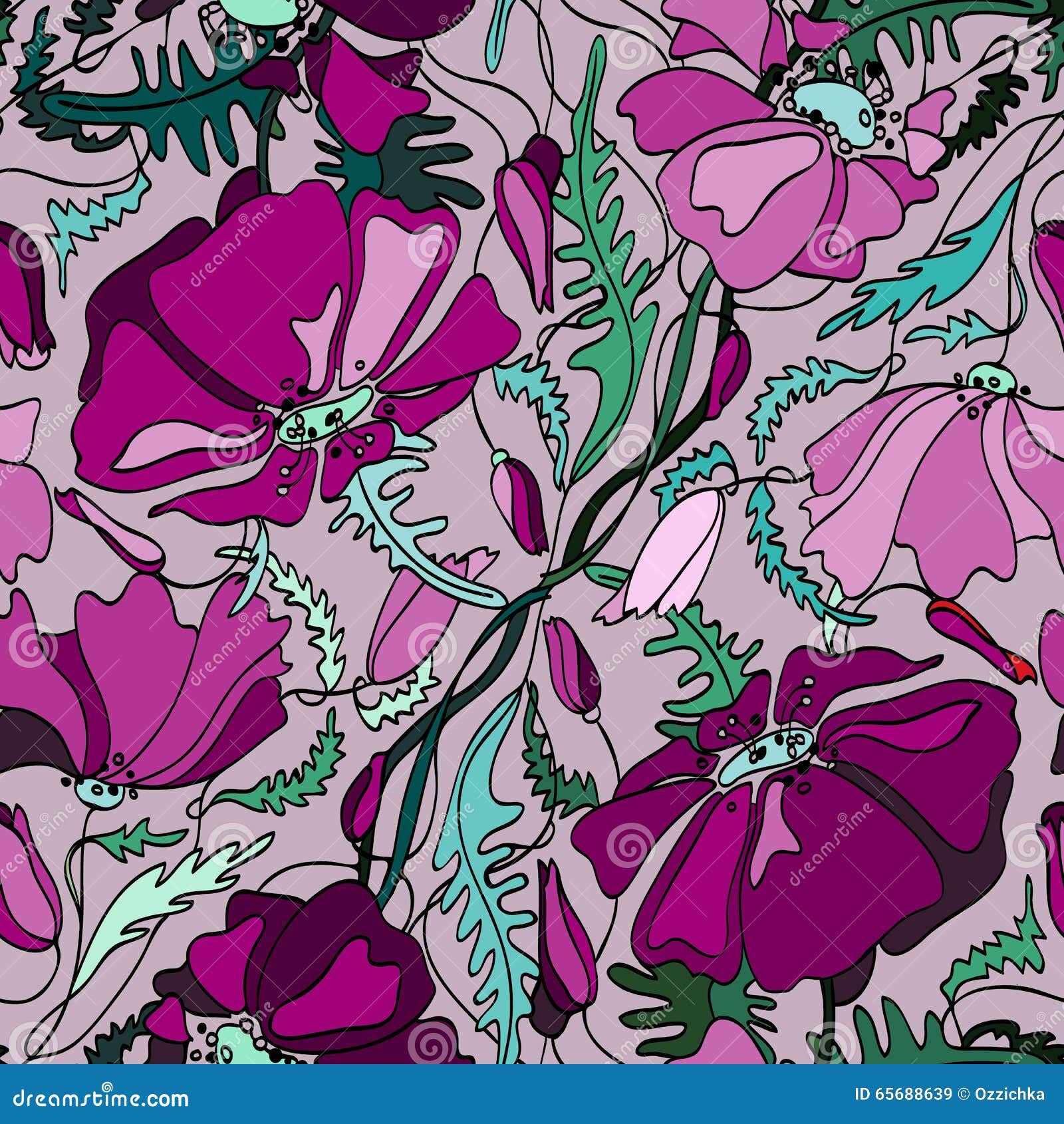 Poppy seamless pattern stock vector. Illustration of flower - 65688639