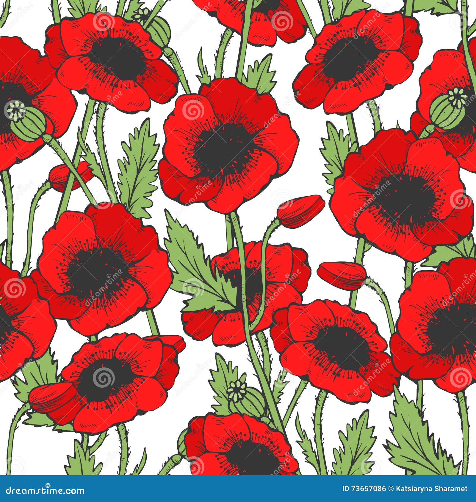 Poppy seamless pattern. stock vector. Illustration of botany - 73657086