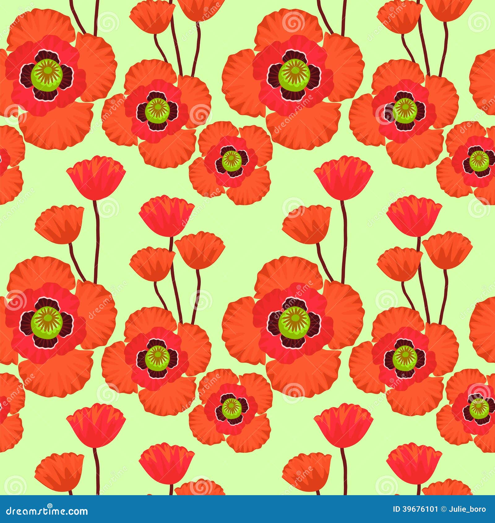 Poppy seamless pattern. stock vector. Illustration of blooming - 39676101