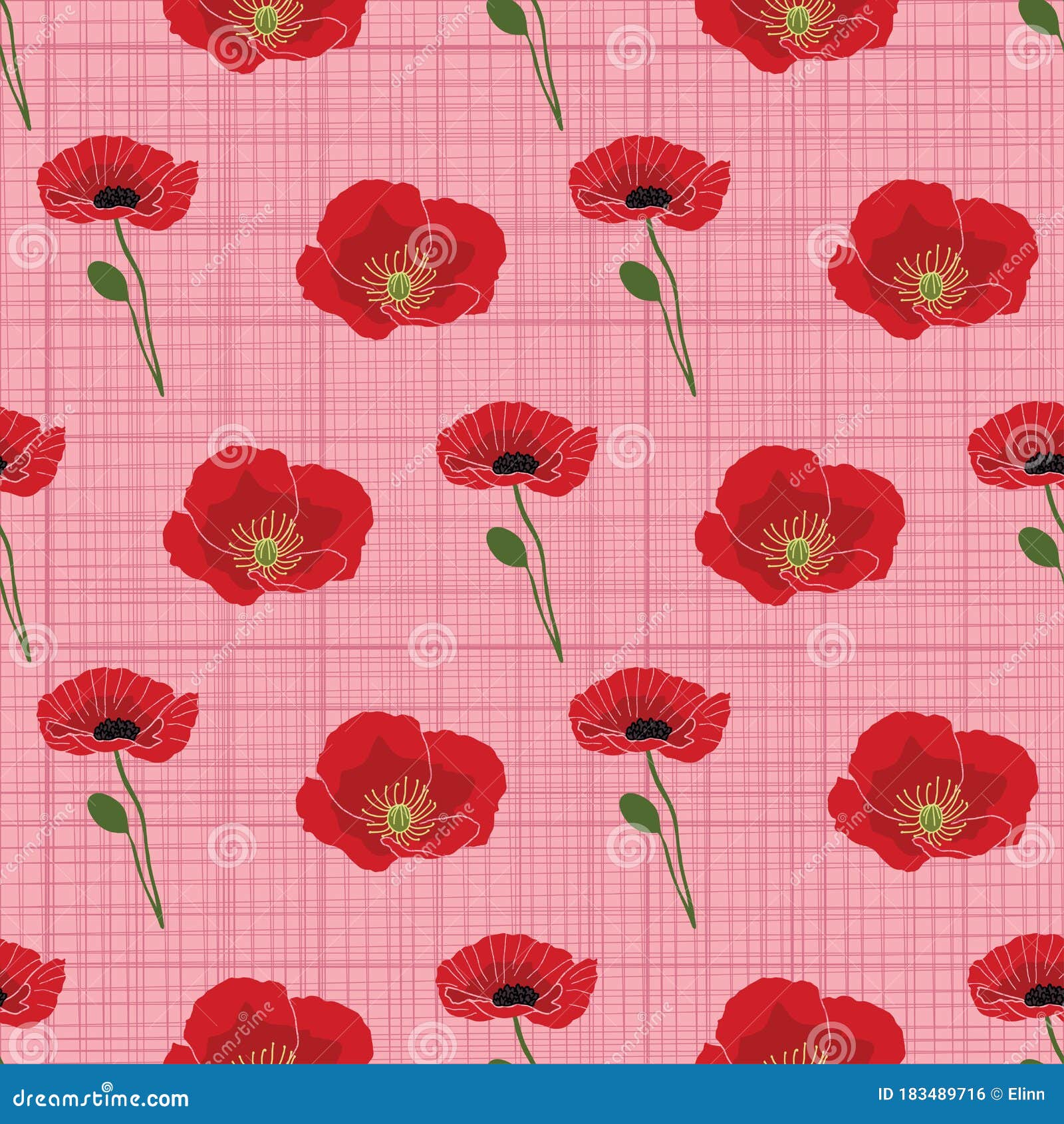 Poppy Seamless Pattern on Pink Textured Background Stock Vector ...
