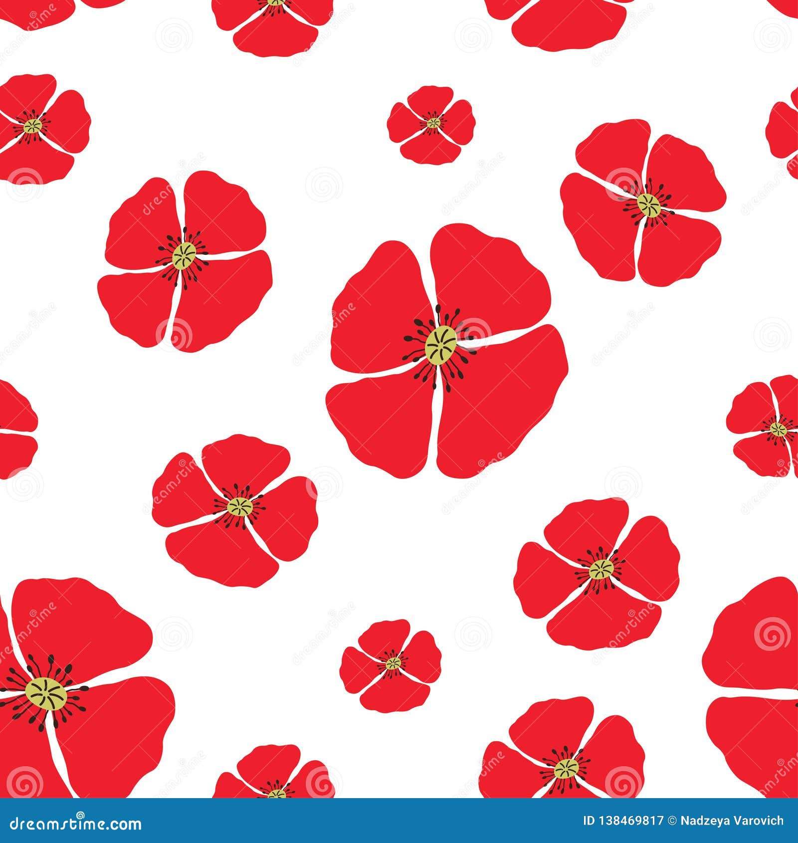 Poppy Seamless Pattern. Red Poppies on White Background. Can Be Uset ...