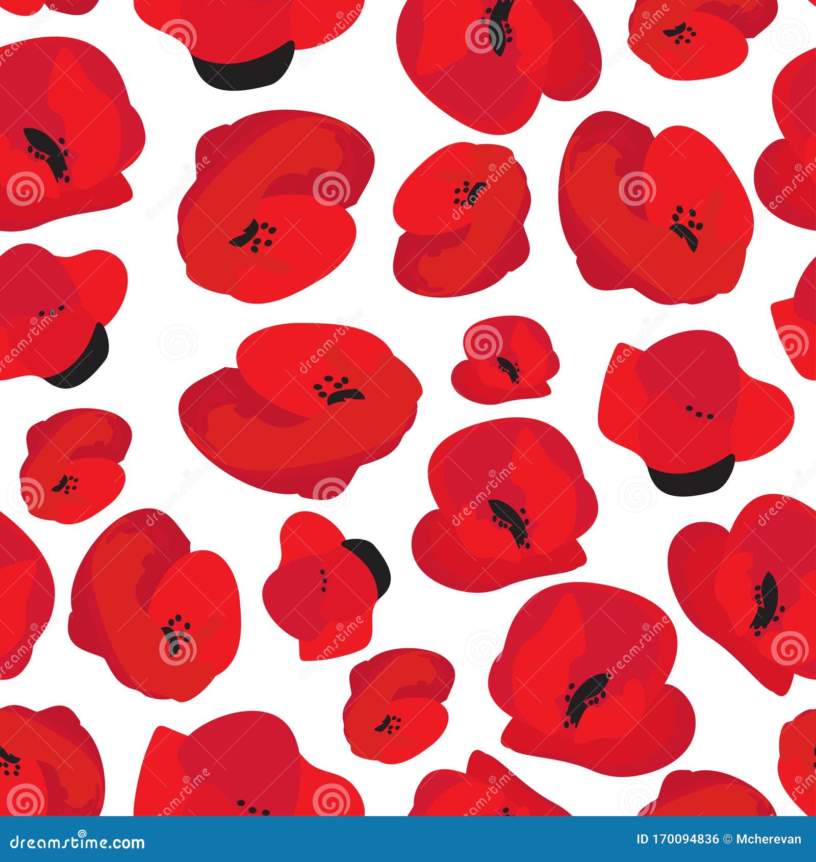 Poppy Seamless Pattern. Red Poppies on White Background. Can Be Uset ...
